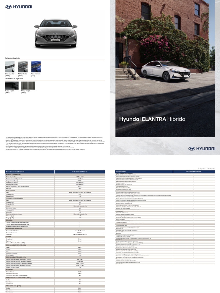 Ficha Tecnica Elantra HEV | PDF | Sistema de freno antibloqueo | Diodo emisor de luz