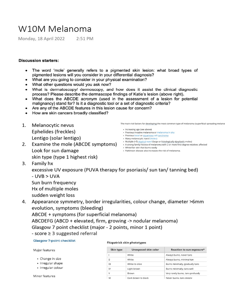 Glasgow 7-Point Checklist for Melanoma | PDF | Melanoma | Medicine