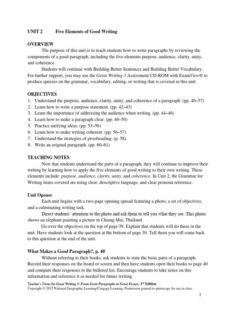 Great Writing 3 Teacher's Notes Unit 2 | PDF