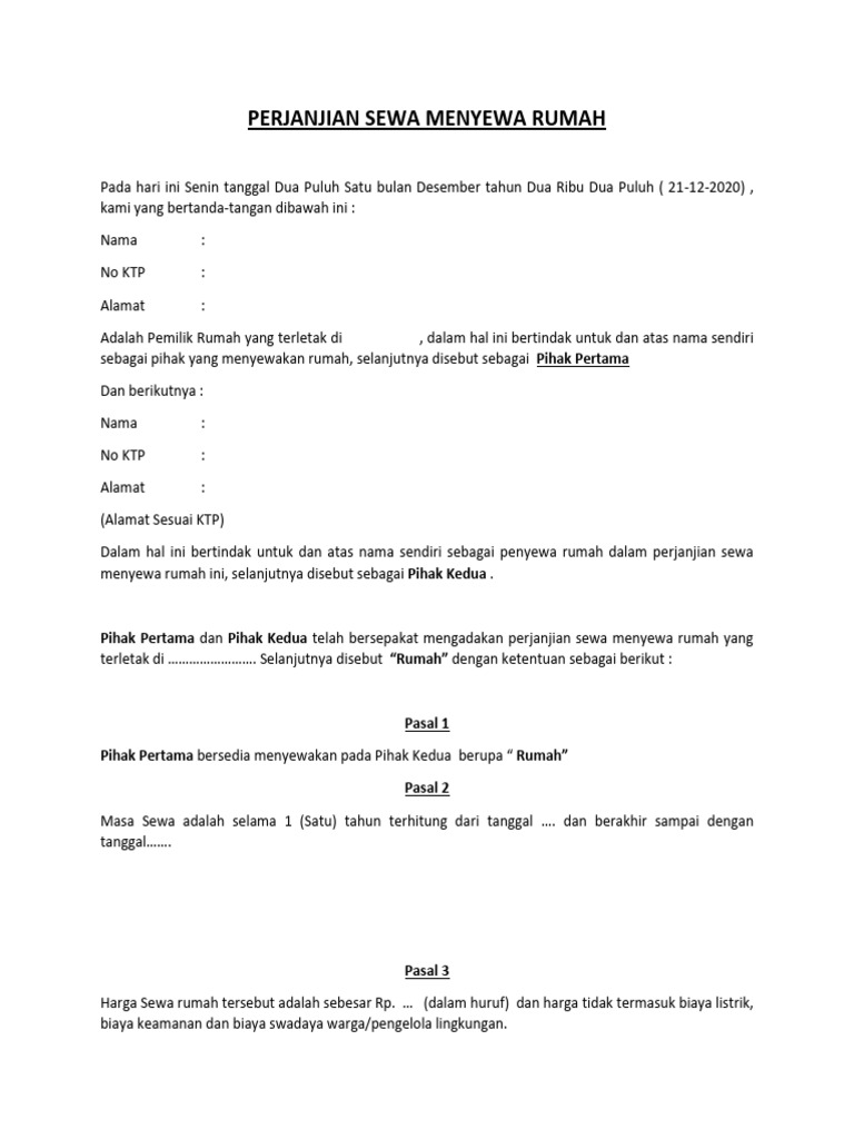 Perjanjian Sewa Menyewa | PDF