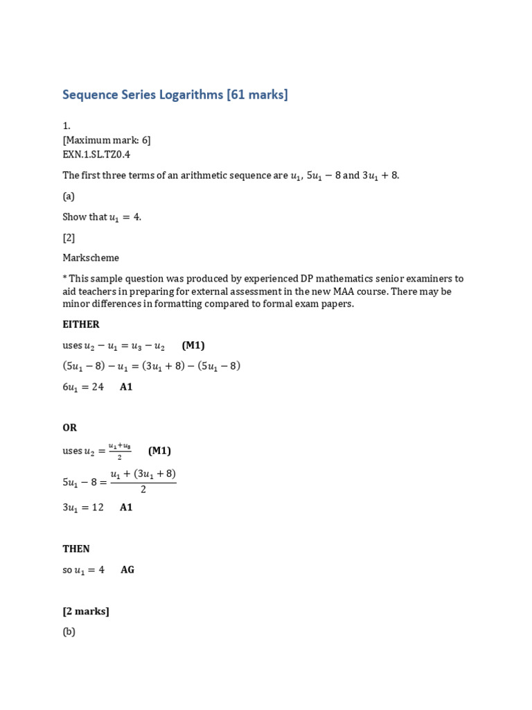 Sequence Series Logarithms P1 MS | PDF | Analysis | Elementary Mathematics