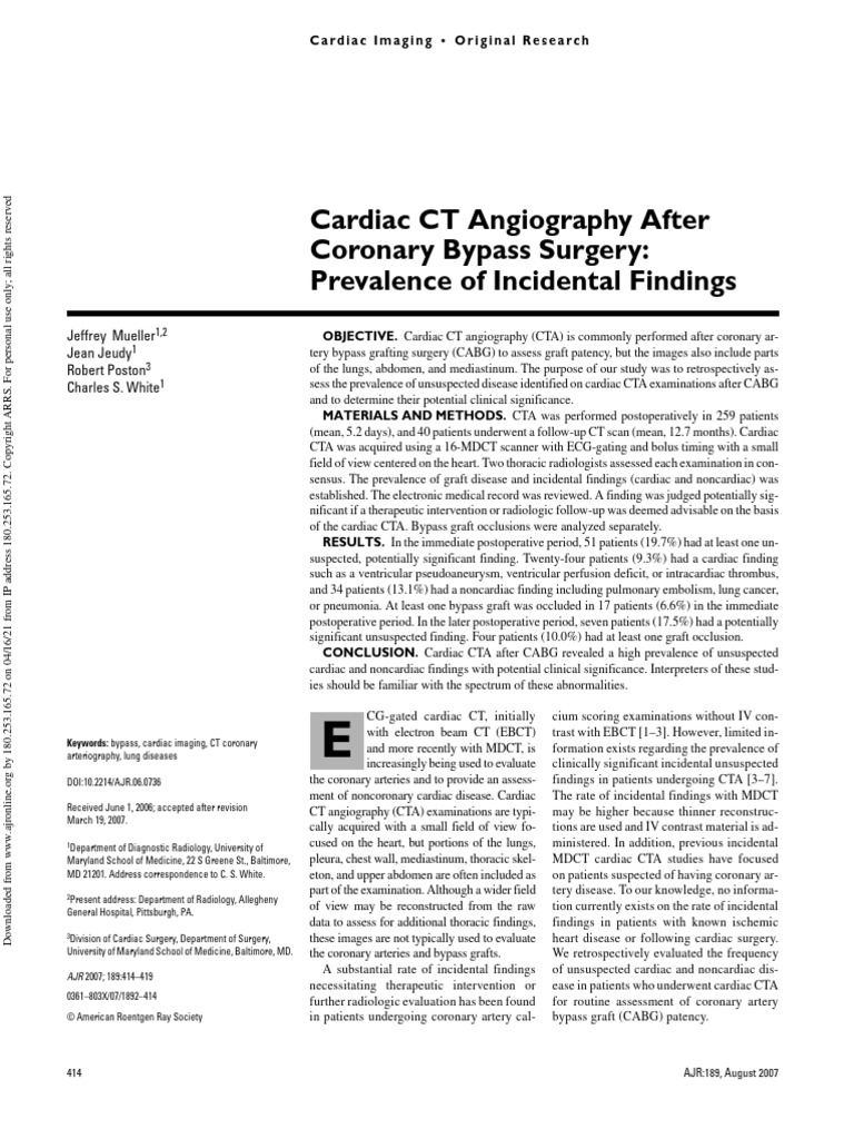 Cta Cardiac After Cabg | PDF | Coronary Artery Bypass Surgery | Ct Scan