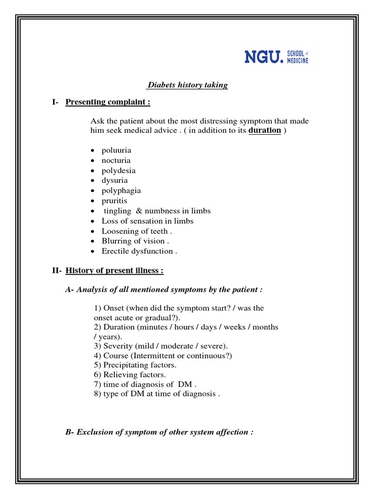 Diabetes History Taking Guide | PDF
