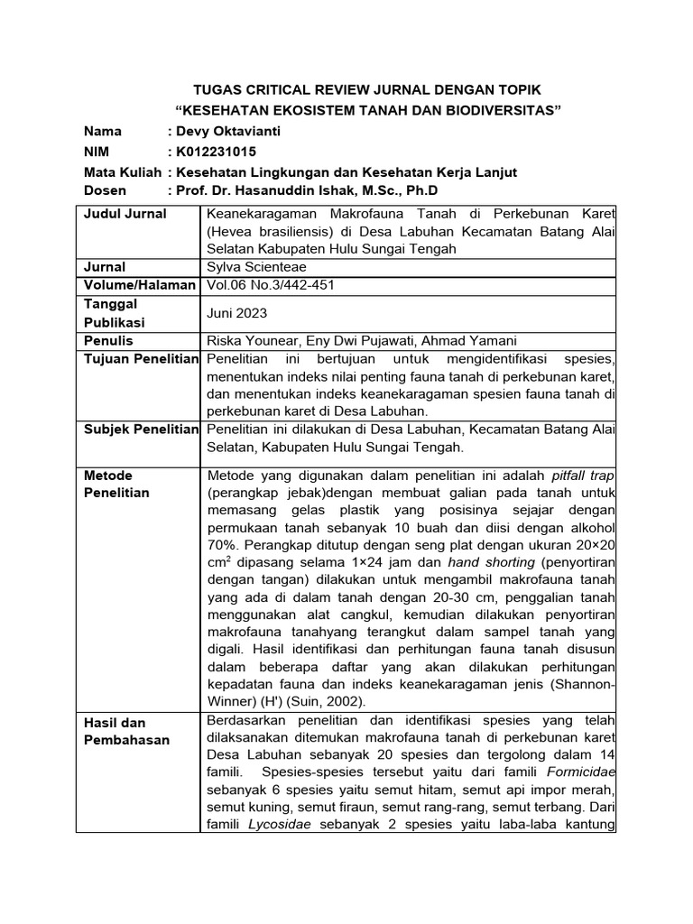 Tugas Critical Review Jurnal Kesling Dan Kesker Lanjut | PDF