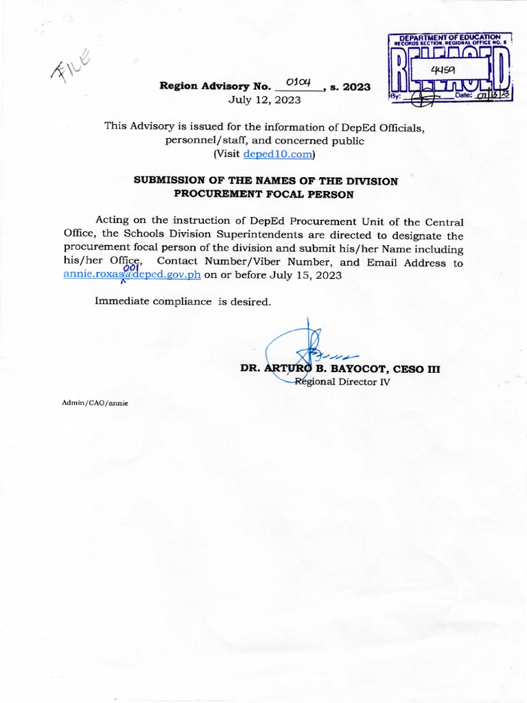 Reg. Advisory 104 | PDF