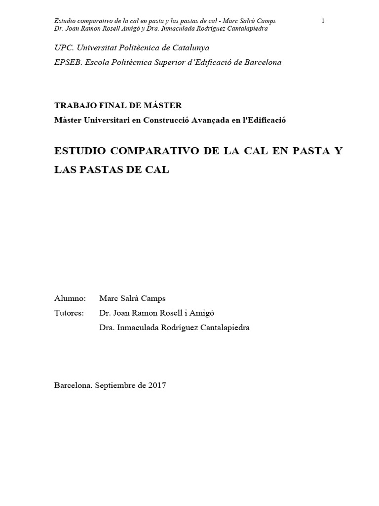 Estudio Comparativo de La Cal en Pasta y La Pasta de Cal. Tesis | PDF