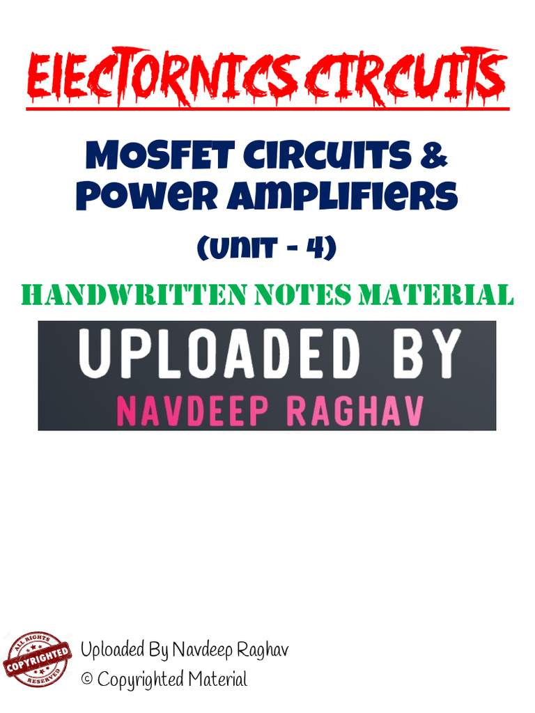 Electronic Circuits (Unit 4) - MOSFET Circuits & Power Amplifiers ...