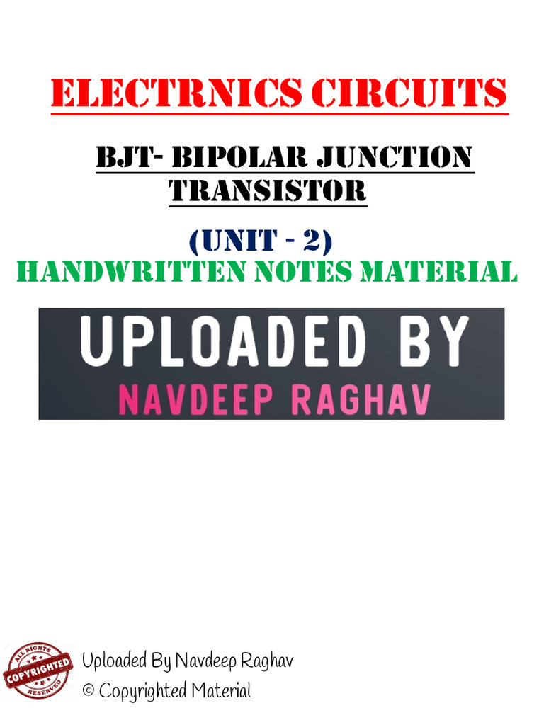 Electronic Circuits (Unit 2) - Bipolar Junction Transistor Handwritten ...
