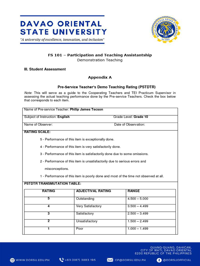 FS 101 Rubrics For FINAL DEMO | PDF | Teachers | Learning