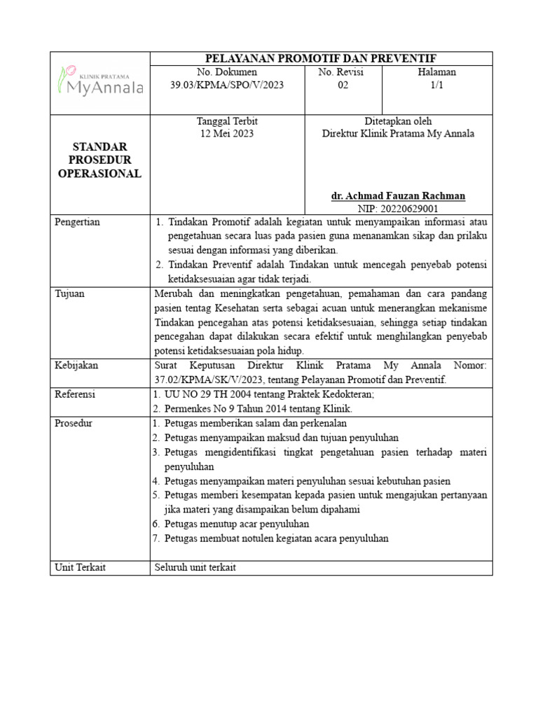 3.6.1 Spo Pelayanan Preventif Promotif | PDF