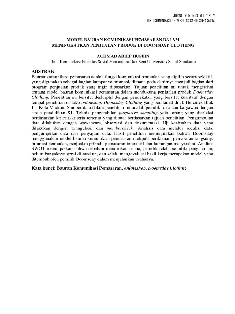 Admin, Journal Manager, 2 MODEL BAURAN KOMUNIKASI PEMASARAN DALAM Rev | PDF