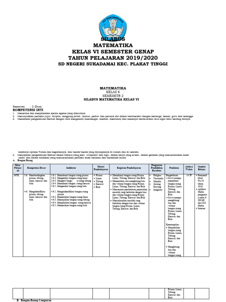 Silabus MTK Kls 6 SMSTR 2 | PDF