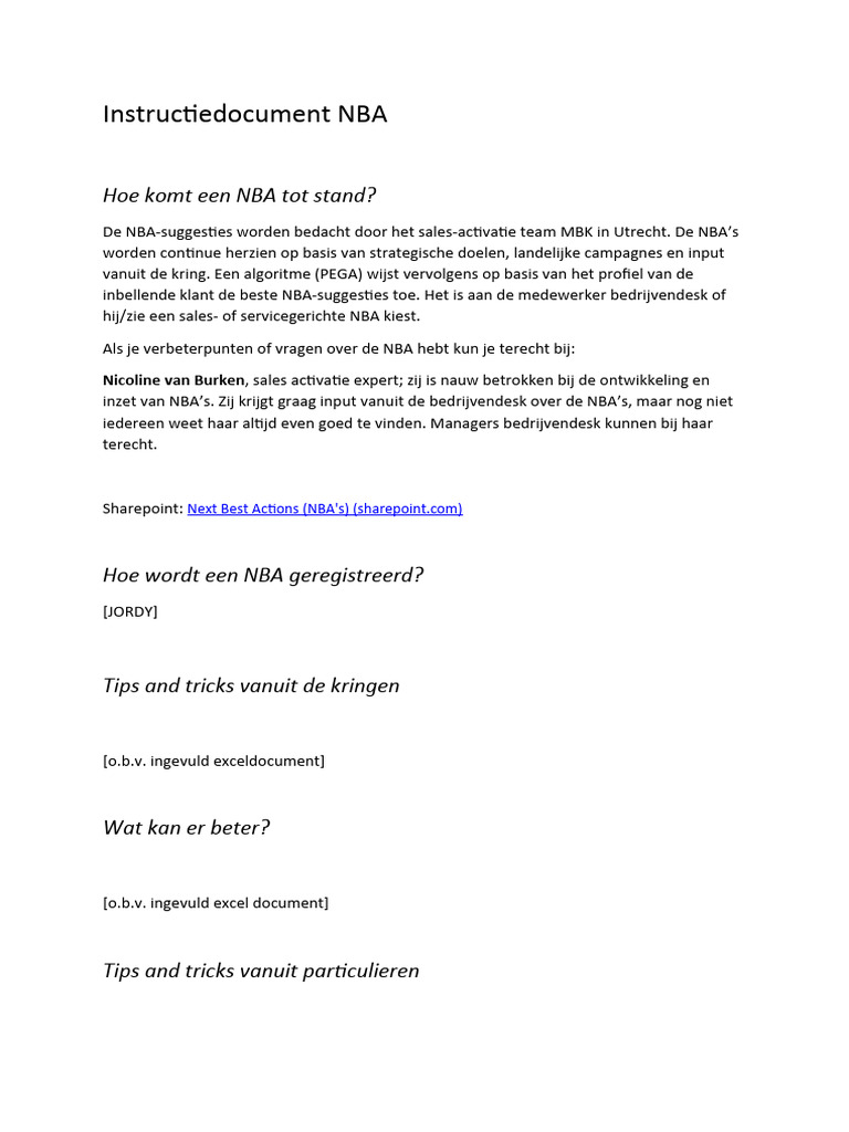 Instructiedocument NBA | PDF