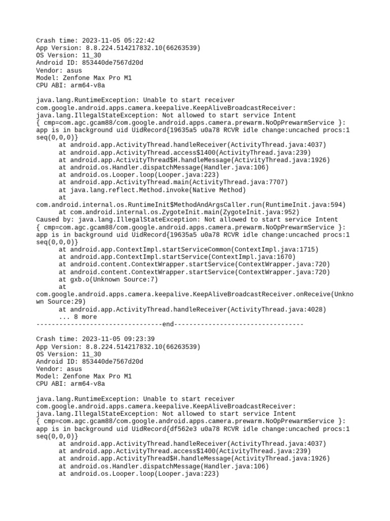 Crash 20231105 | PDF | Android (Operating System) | Java (Programming Language)