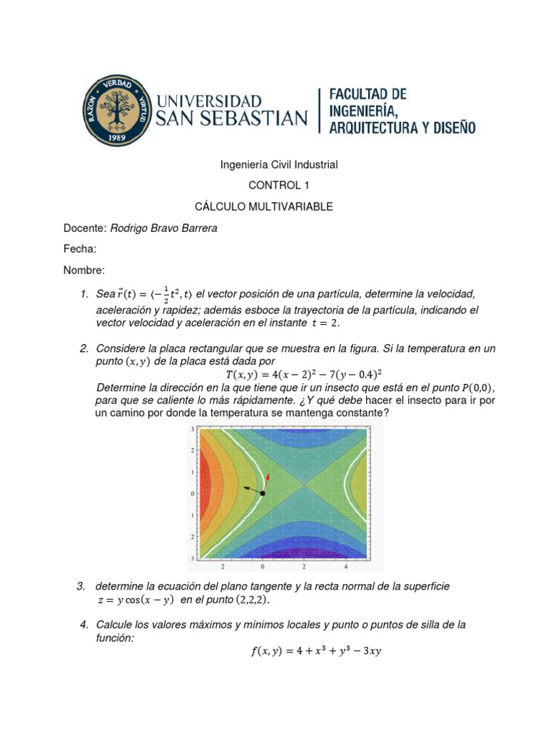 Control 1 Cálculo Multivariable 2023 USS | PDF