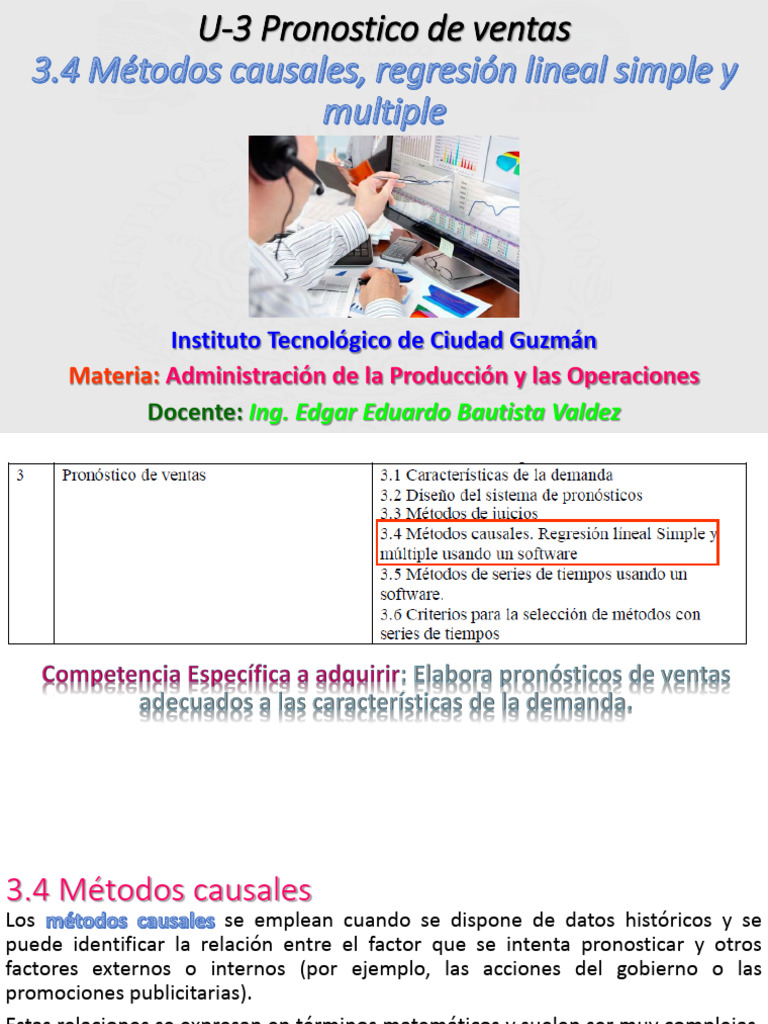 U-3 3.4 Metodos Causales Regresion Lineal Simple y Multiple | PDF | Regresión lineal | Análisis ...