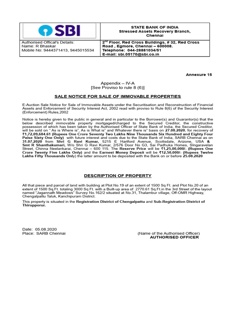 Sbi Bank | PDF | Auction | Identity Document