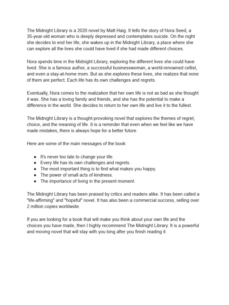 Summary of The Book - The Midnight Library | PDF