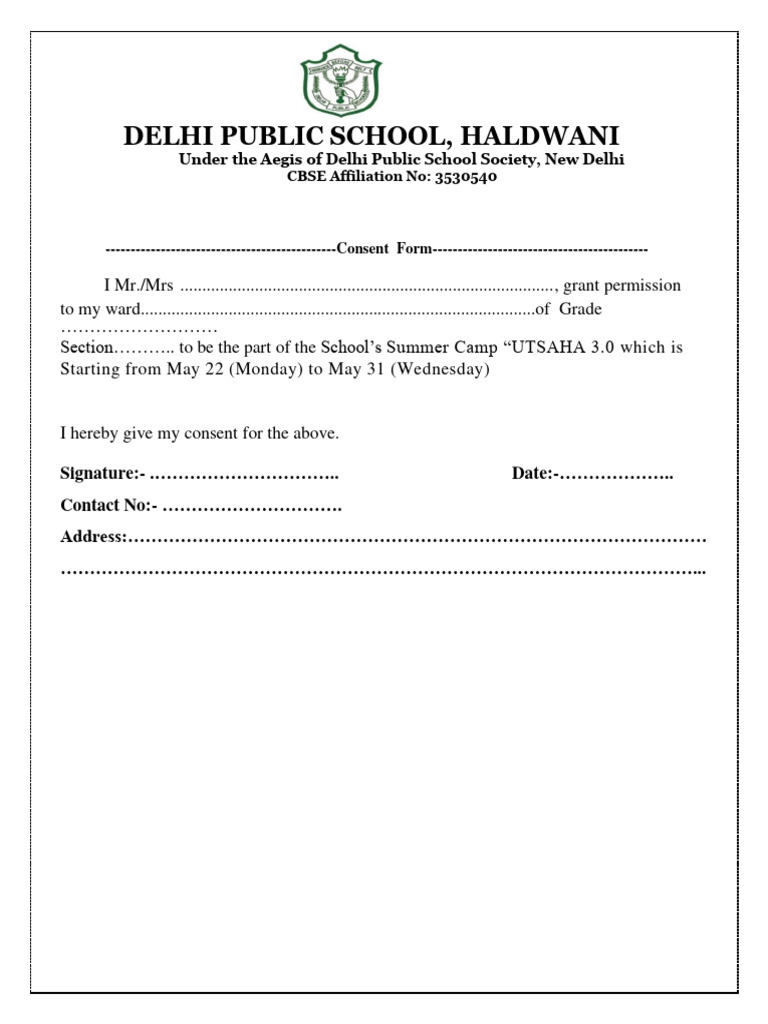 Consent Form For Summer Camp | PDF