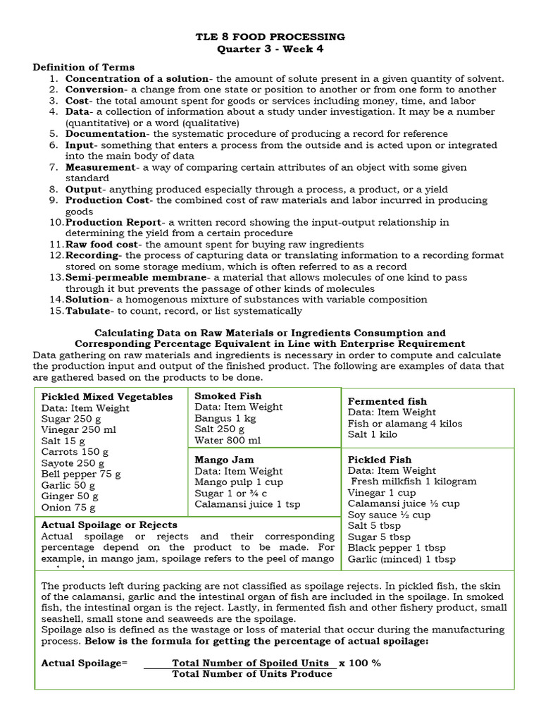 TLE8 Compressed Q1 Food Processing Week 4 Checked | PDF