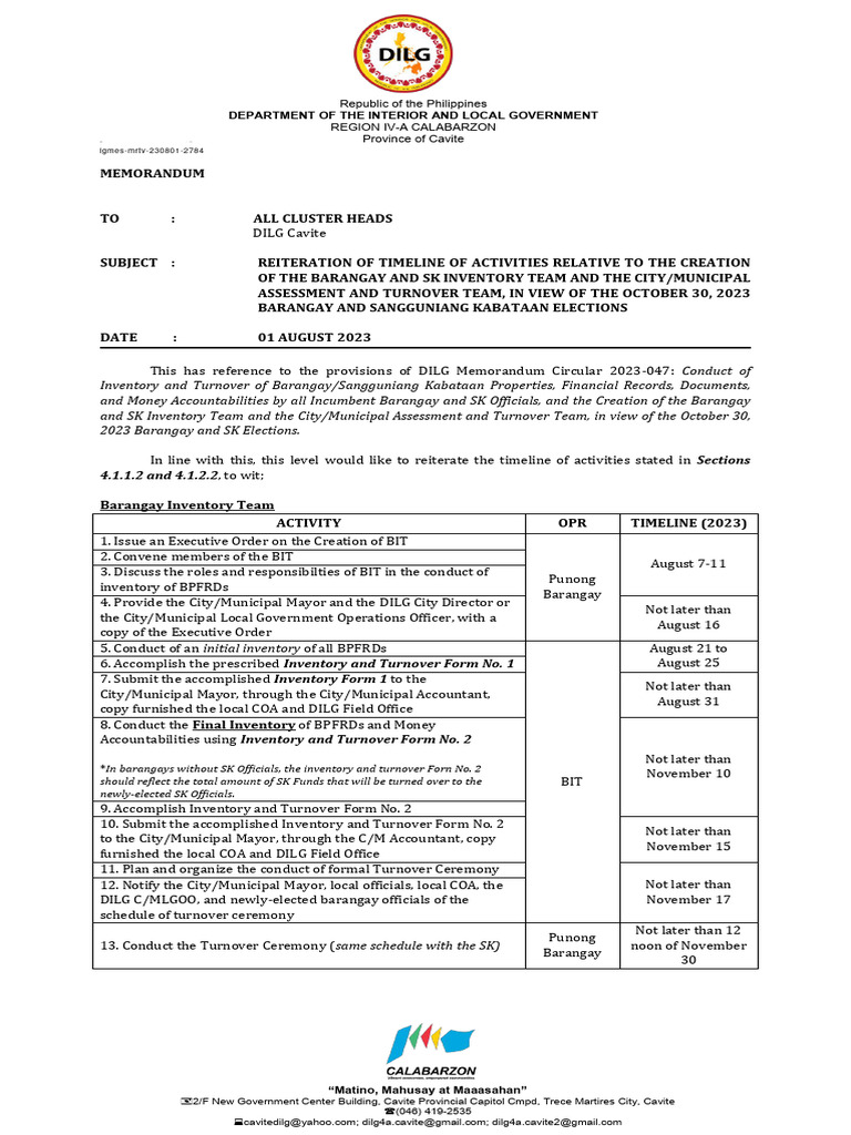 Memo Reiteration of Turnover | PDF