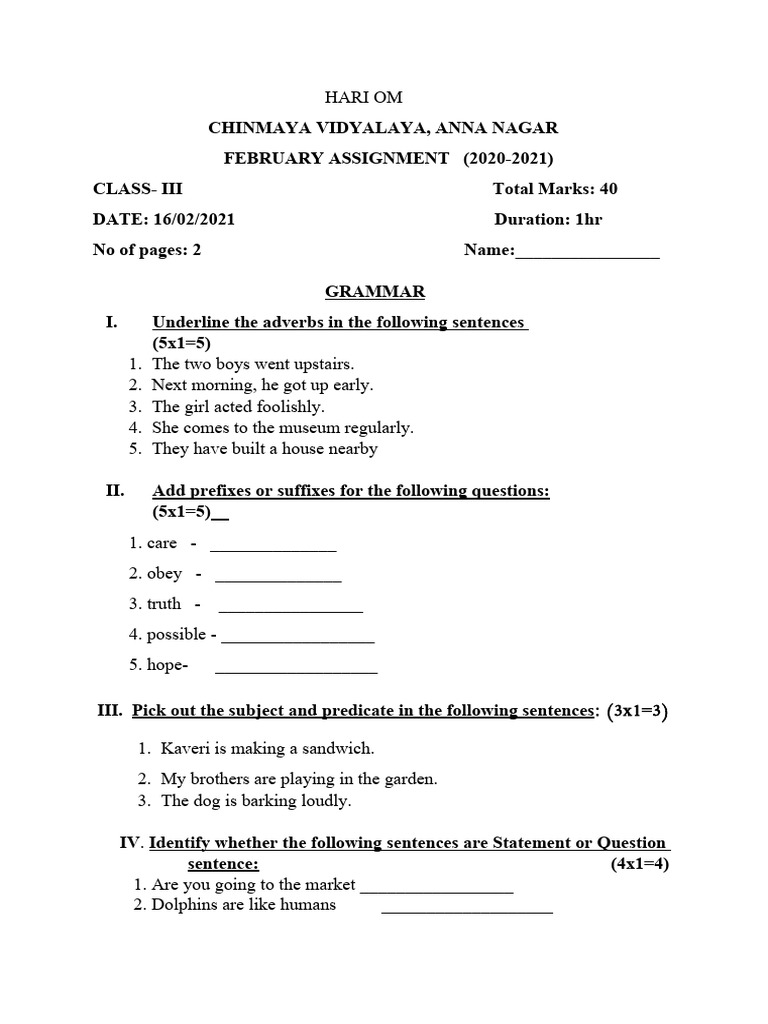 3RD STD FEB Question Paper 20-21 | Download Free PDF | Language Mechanics | Language Families