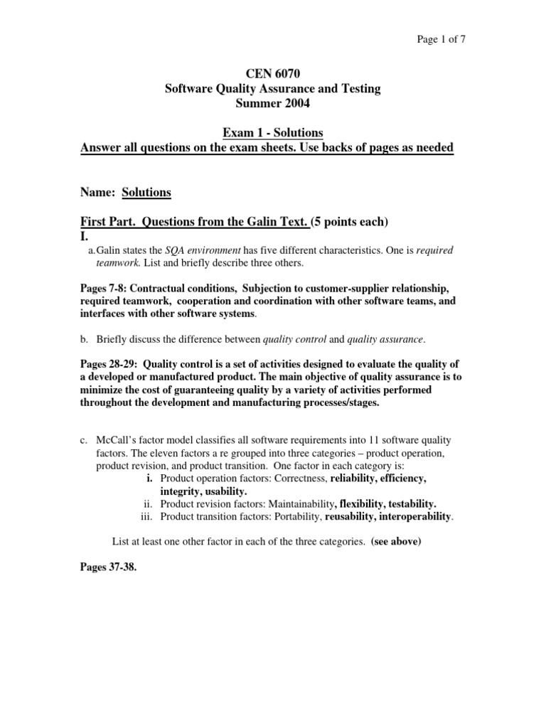 Exam 1 Answers | PDF