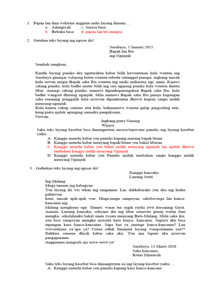 Soal Bhs Daerah Kelas 8 | PDF