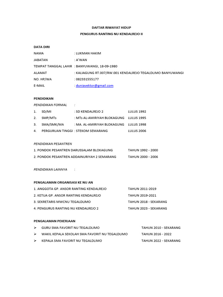 Daftar Riwayat Hidup Lukman | PDF