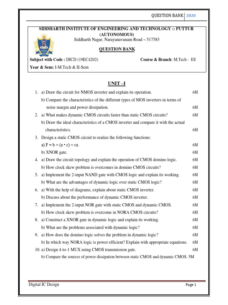 19ec4202 Digital Ic Design | PDF | Cmos | Logic Gate