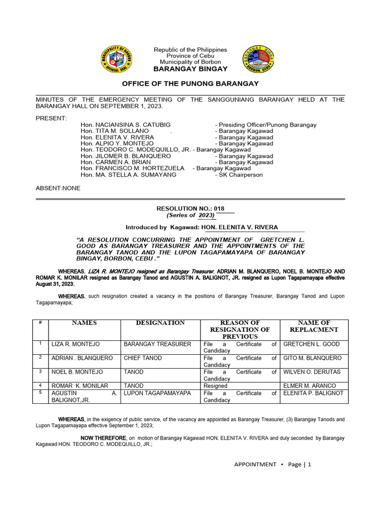 Concurrent Appointment Resolution in Bingay | PDF | Government ...