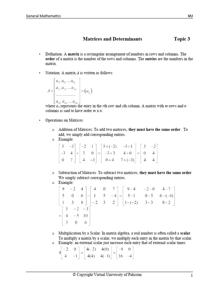 Lec 8 (MTH100) Matrices and Determines | PDF | Matrix (Mathematics) | Determinant