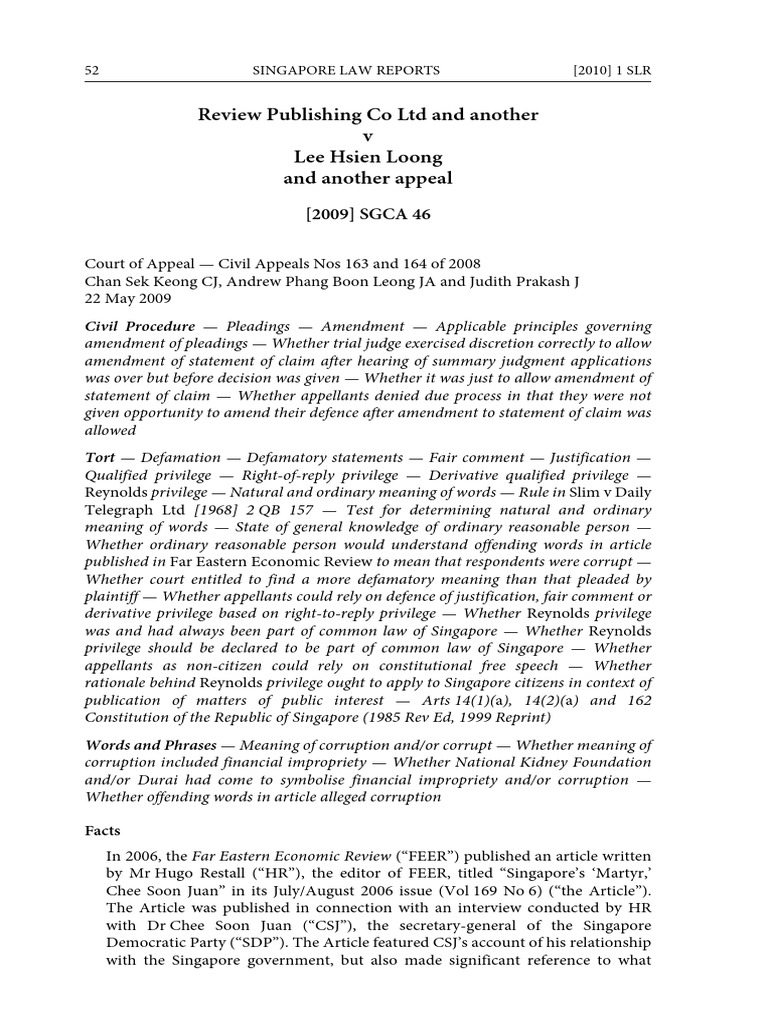 Review Publishing V LHL | PDF | Lawsuit | Defamation