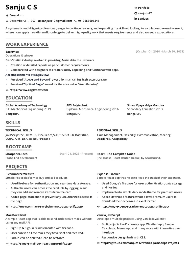 Resume Sanjucs | Download Free PDF | Web Application | Java Script