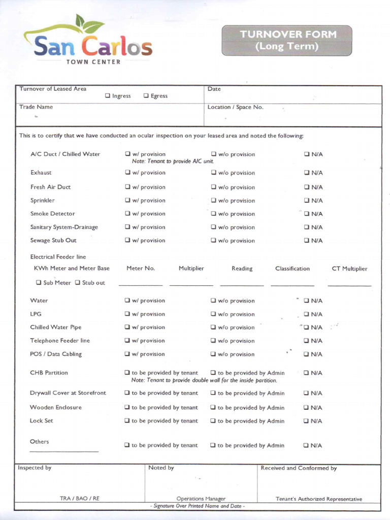 Turn Over Form | PDF