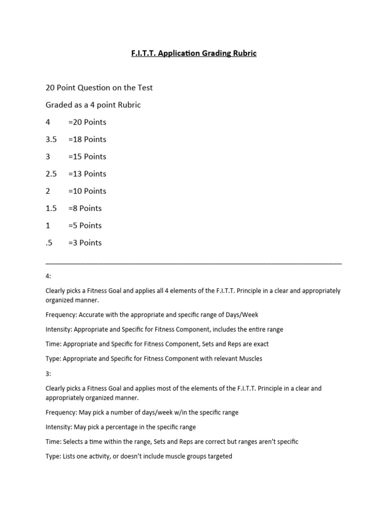 FITT Rubric | PDF | Physical Fitness | Strength Training