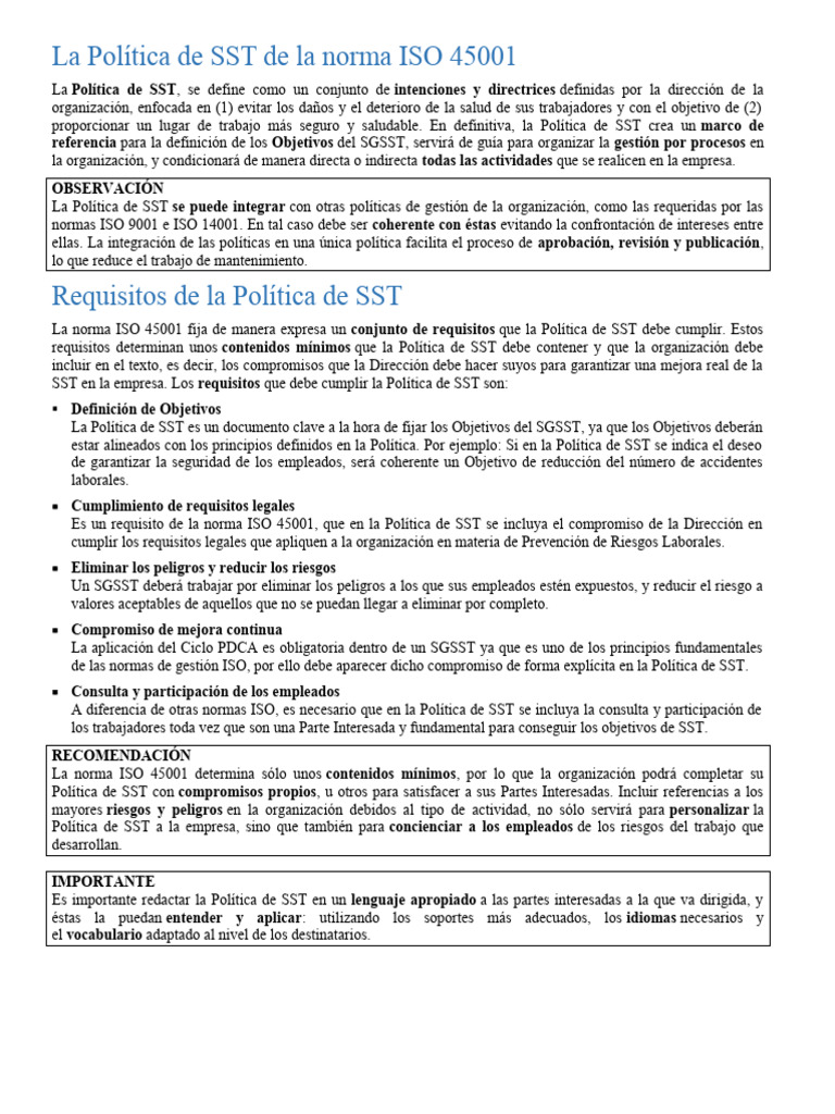 La Política de SST de La Norma ISO 45001 | Descargar gratis PDF | Business
