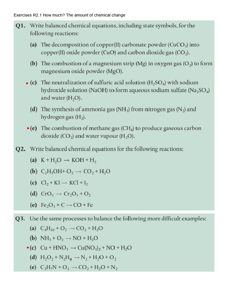 Exercises R2.1 How Much The Amount of Chemical Change | PDF