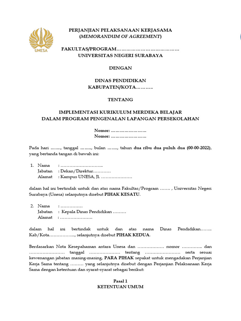 DRAF CONTOH MoA PLP | PDF