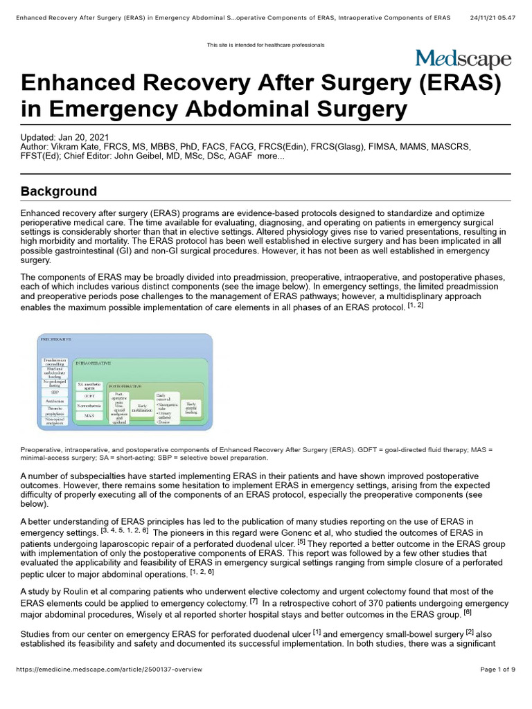 Enhanced Recovery After Surgery (ERAS) in Emergency Abdominal Surgery ...