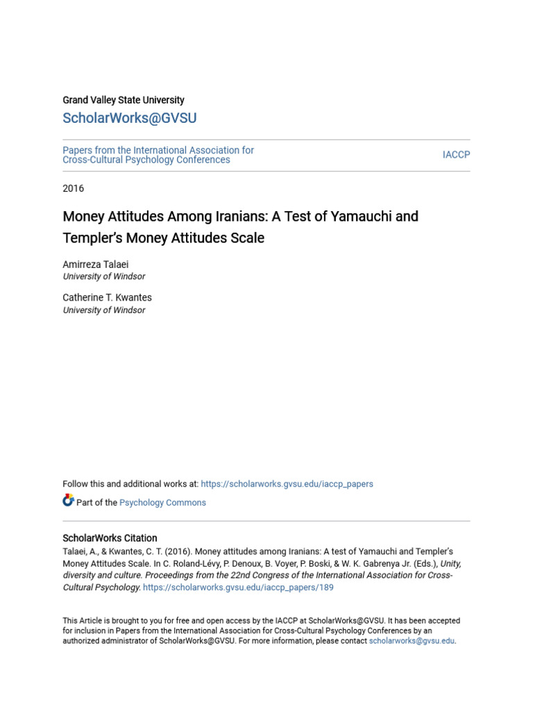 Iranian Money Attitudes Study 2016 | PDF