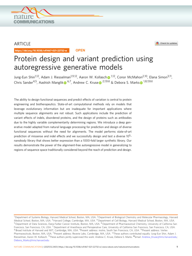 Protein Design and Variant Prediction Using Autoregressive Generative Models | PDF