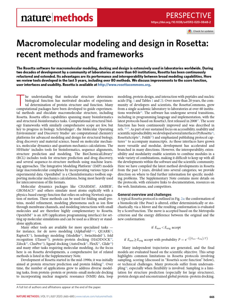 Macromolecular Modeling and Design in Rosetta: Recent Methods and Frameworks | PDF