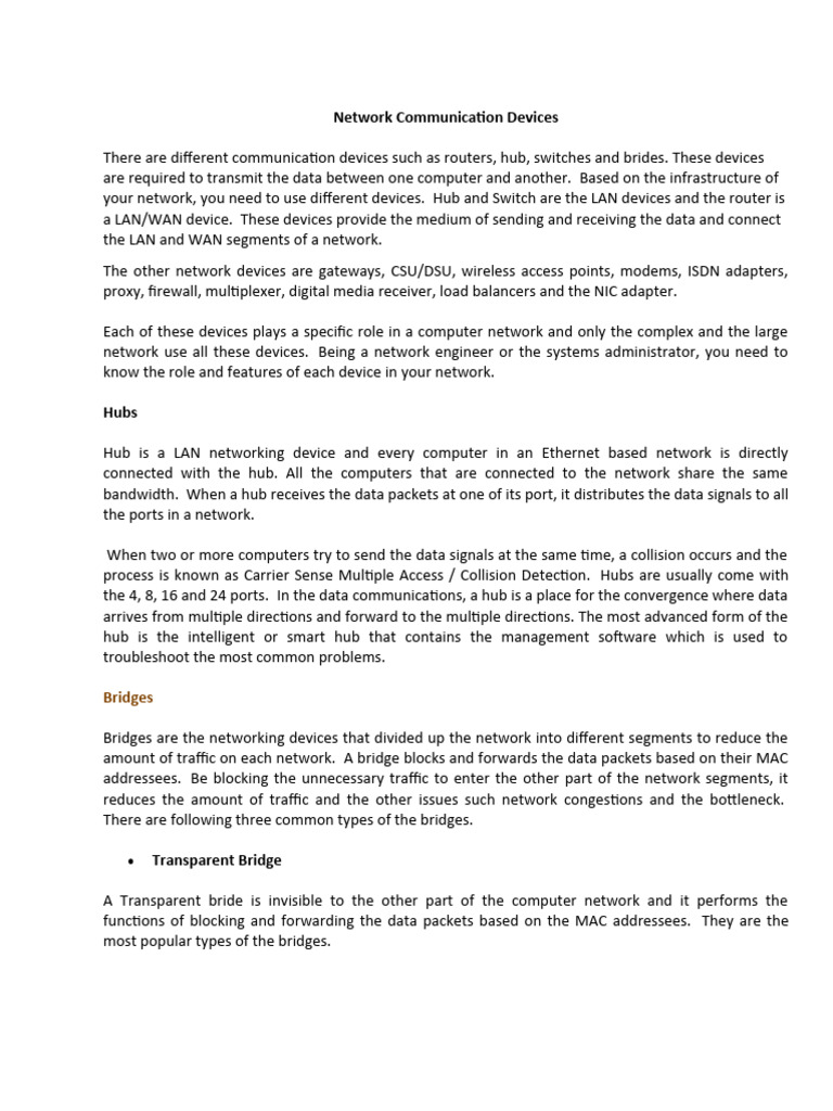 Network Communication Devices | PDF | Computer Network | Network Switch