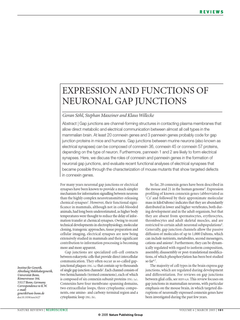 Expression and Functions of Neuronal Gap Junctions | PDF | Neural Oscillation | Hippocampus