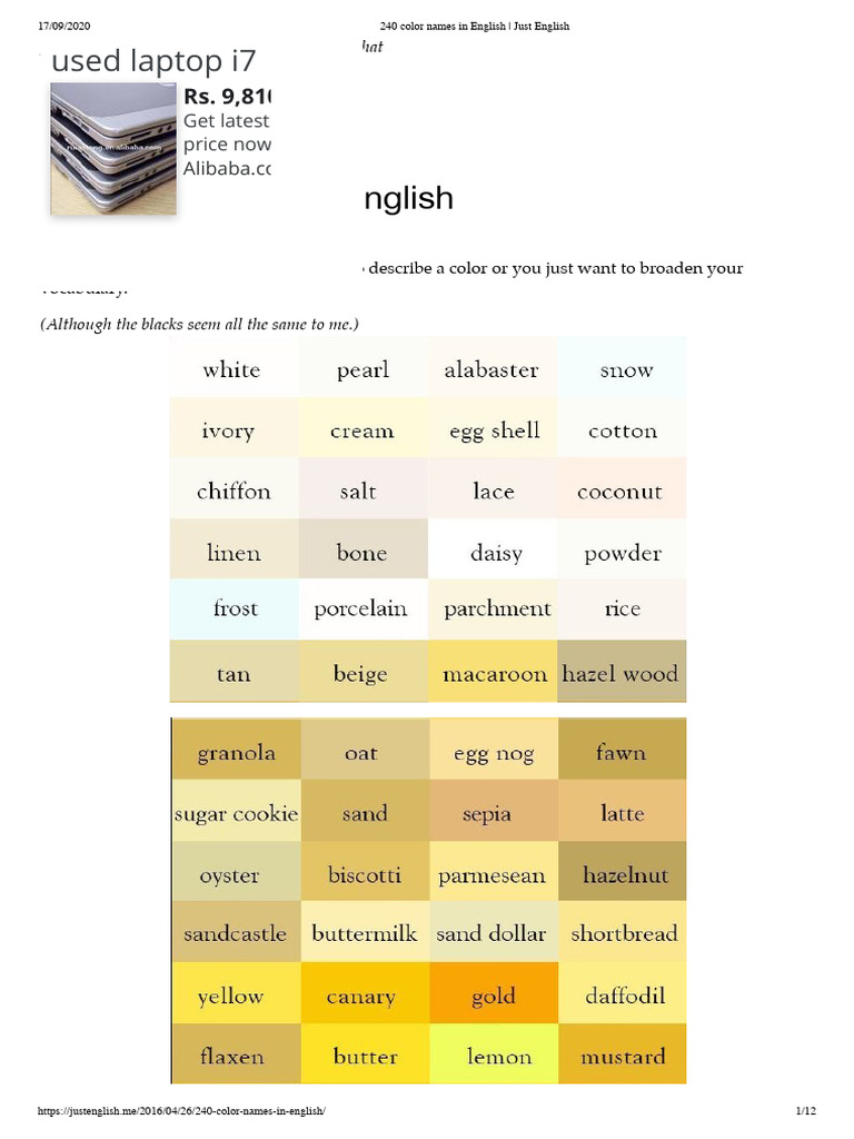 240 Color Names in English - Just English | PDF | Color | Graphic Design