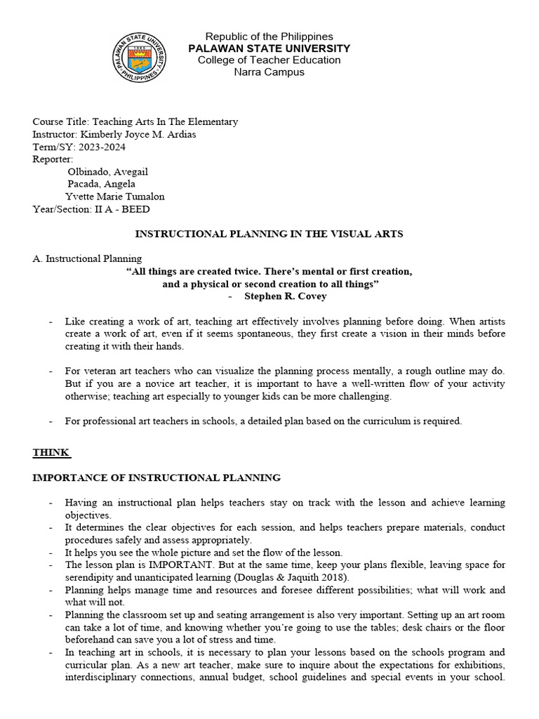 Arts Handouts | PDF | Teachers | Curriculum