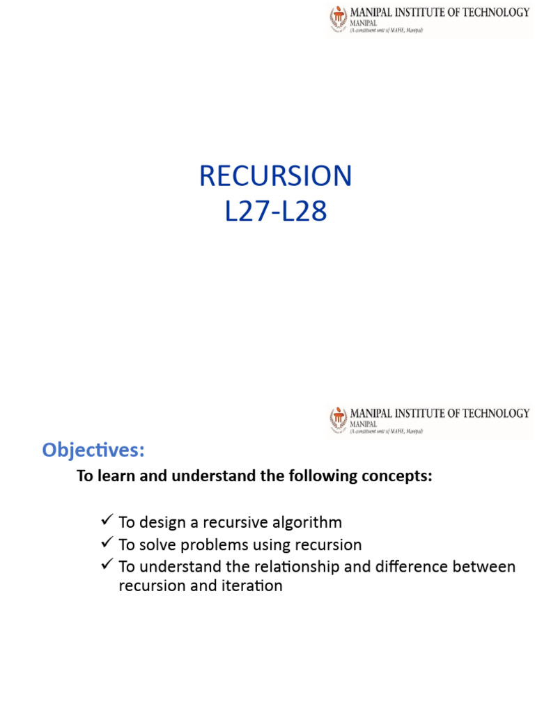 L27 L28 Recursive Functions Pdf Algorithms And Data Structures Computer Programming