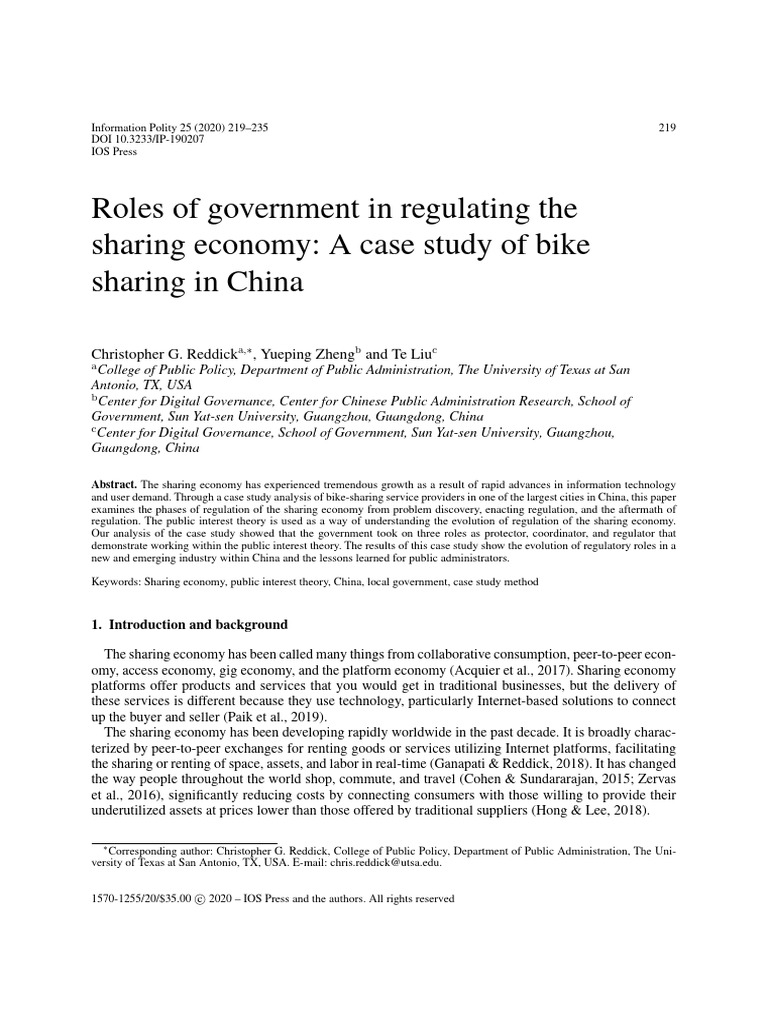 0 Roles of Government in Regulating The Sharing Economy - A Case Study ... 0 Roles of Government in Regulating The Sharing Economy - A Case Study ...