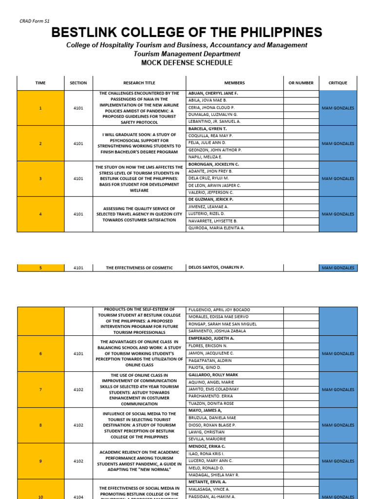 Mock Defense Sched | PDF